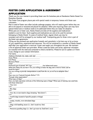 Fillable Online FOSTER CARE APPLICATION & AGREEMENT Fax Email Print ...