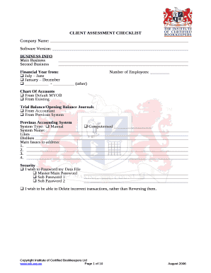 CLIENT ASSESSMENT CHECKLIST Doc Template | pdfFiller