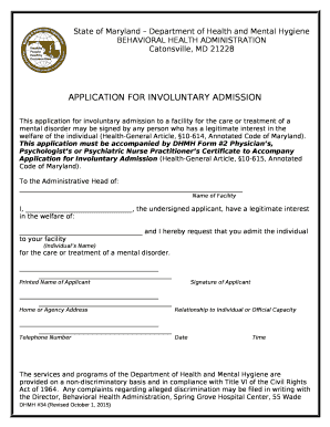 APPLICATION FOR INVOLUNTARY ADMISSION Doc Template | pdfFiller