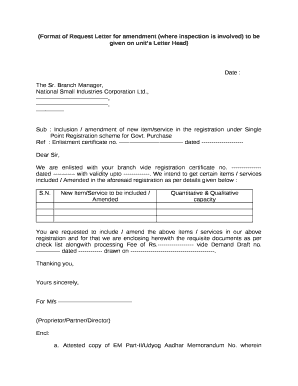 (at of Request Letter for amendment (where inspection is involved) to ...