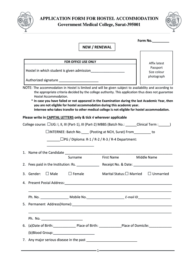 Fillable Online APPLICATION FORM FOR HOSTEL ACCOMMODATION Fax Email ...