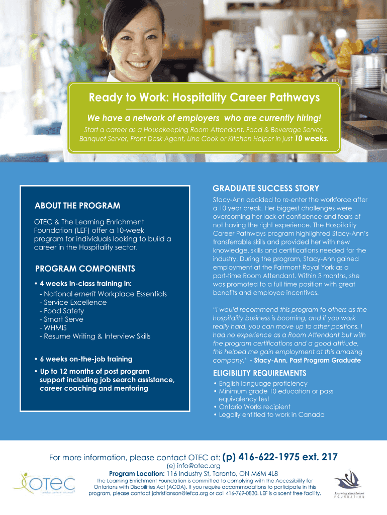 Fillable Online Ready to Work: Hospitality Career Pathways Fax Email ...