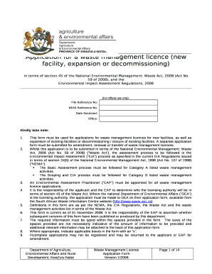 Application for a waste management licence (new facility, expansion or ...