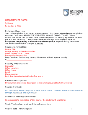 Syllabus Overview: Doc Template | pdfFiller