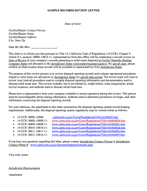 Fillable Online SAMPLE RECORDS REVIEW LETTER Fax Email Print - pdfFiller