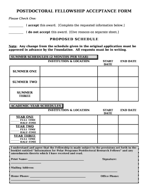 POSTDOCTORAL FELLOWSHIP ACCEPTANCE Doc Template | pdfFiller