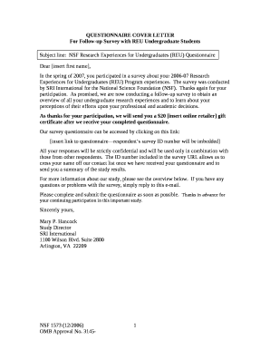 QUESTIONNAIRE COVER LETTER Doc Template | pdfFiller