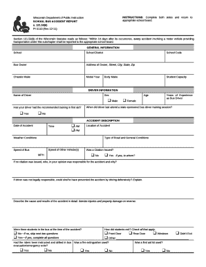 SCHOOL BUS ACCIDENT REPORT - dpi wi Doc Template | pdfFiller
