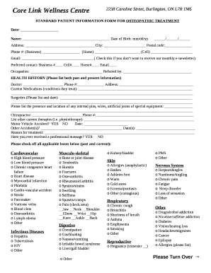 STANDARD PATIENT INATION FOR OSTEOPATHIC TREATMENT Doc Template | pdfFiller