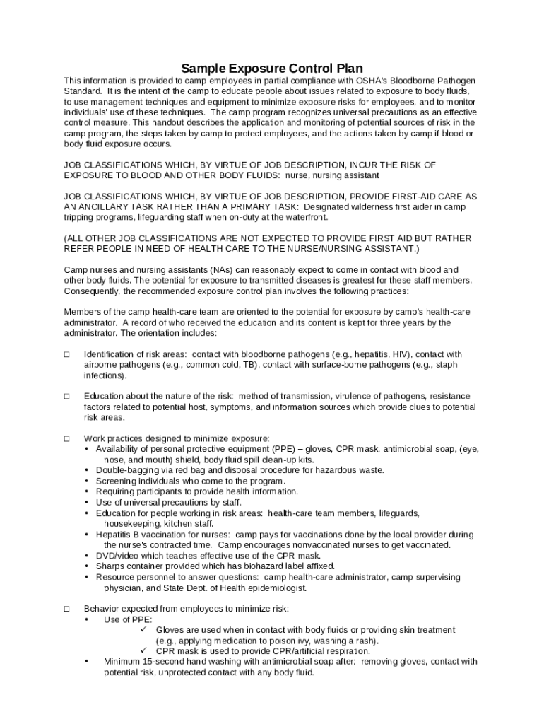 Sample Exposure Control Plan - Occupational Safety and Health ... Doc ...