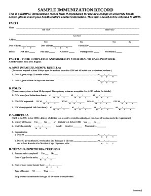 This is a SAMPLE immunization record Doc Template | pdfFiller
