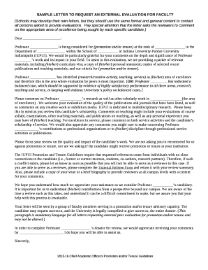 SAMPLE LETTER TO REQUEST AN EXTERNAL EVALUATION FOR FACULTY ...
