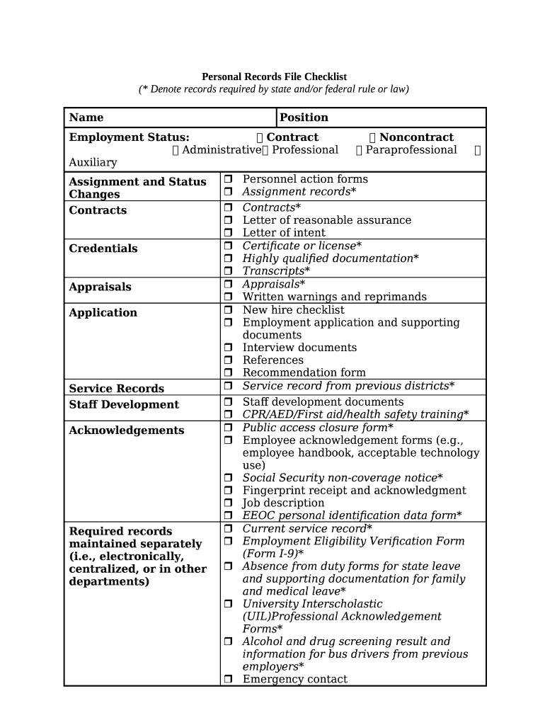 Personal Records File Checklist Doc Template | pdfFiller