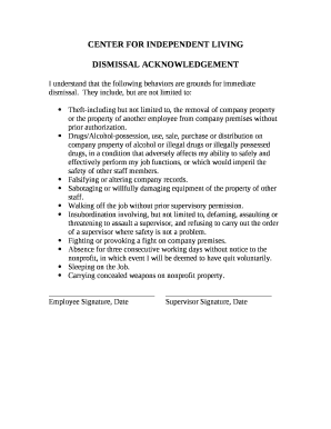 DISMISSAL ACKNOWLEDGEMENT Doc Template | pdfFiller