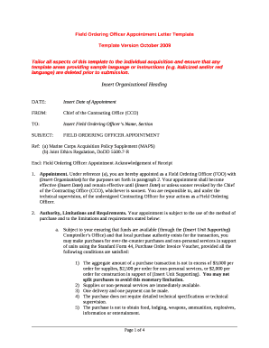 Field Ordering Officer Appointment Letter Template Doc Template | pdfFiller