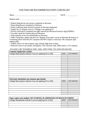 COUNSELOR RECOMMENDATION CHECKLIST Doc Template | pdfFiller