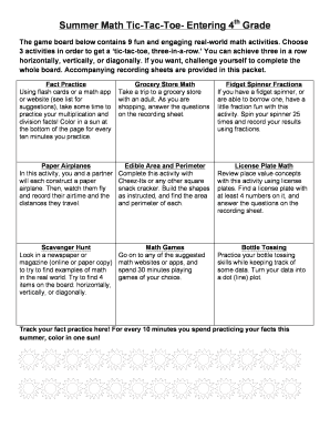 Fillable Online hansen stoughtonschools Summer Math Tic-Tac-Toe ...