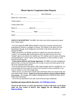 Mouse Sperm Cryopreservation Request Doc Template | pdfFiller