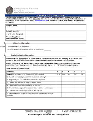 ACS CME ACTIVITY FINAL REPORT Doc Template | pdfFiller