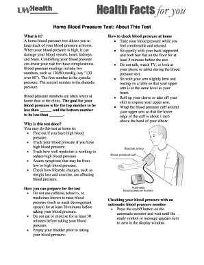 Fillable Online Home Blood Pressure Test: About This Test Fax Email ...
