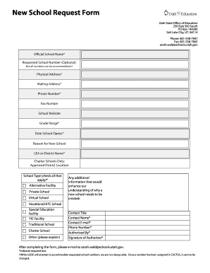 Fillable Online schools utah New School Request Form Fax Email Print ...
