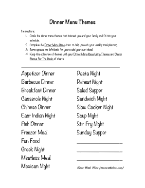 Fillable Online Dinner Menu Themes Fax Email Print - pdfFiller