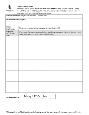 Fillable Online Project Record Sheet Fax Email Print - pdfFiller