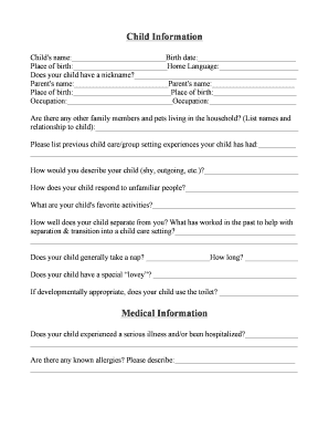 Fillable Online Child's name:Birth date: Fax Email Print - pdfFiller