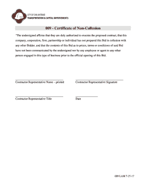 Fillable Online webapps sanantonio 009 - Certificate of Non-Collusion ...