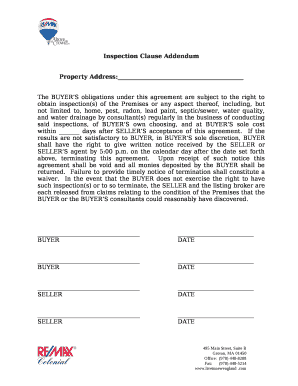 Inspection Clause Addendum Doc Template | pdfFiller