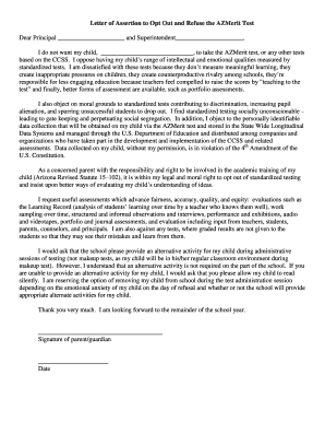 Fillable Online Letter of Assertion to Opt Out and Refuse the AZMerit ...
