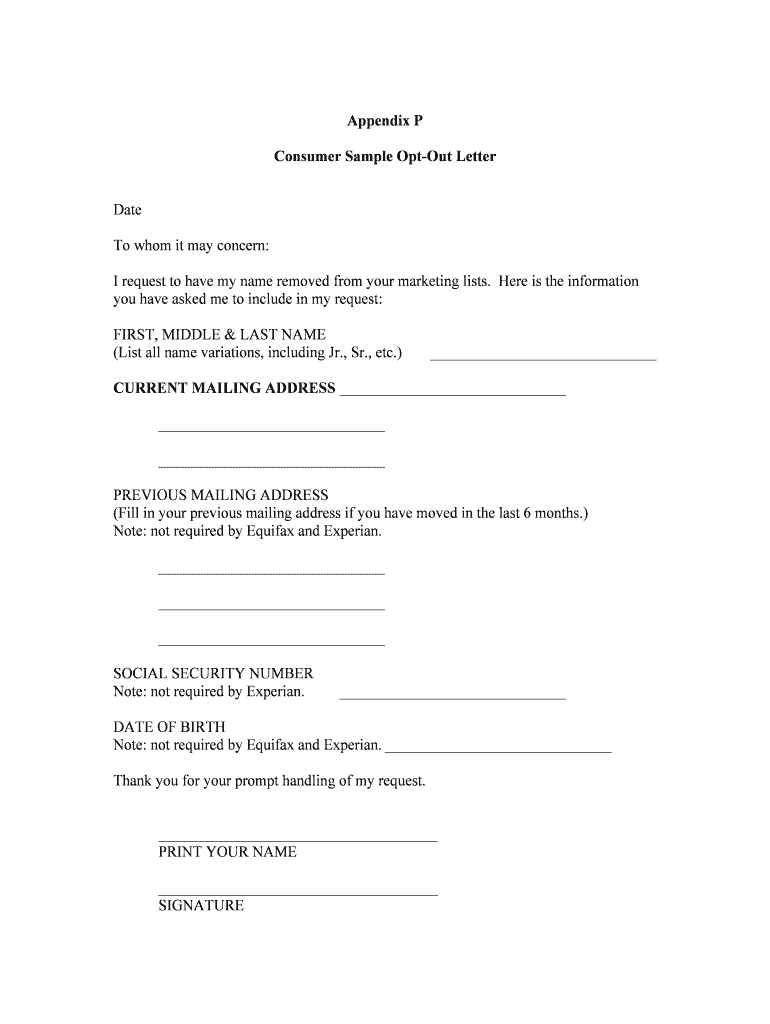 Fillable Online Consumer Sample Opt-Out Letter Fax Email Print - pdfFiller