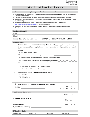 Instructions for completing Application for Leave Doc Template | pdfFiller