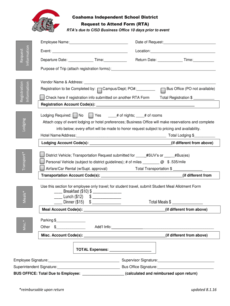 Fillable Online Request to Attend Form (RTA) Fax Email Print - pdfFiller