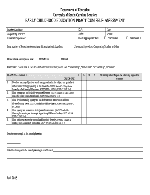 EARLY CHILDHOOD EDUCATION PRACTICUM SELF- ASSESSMENT Doc Template ...