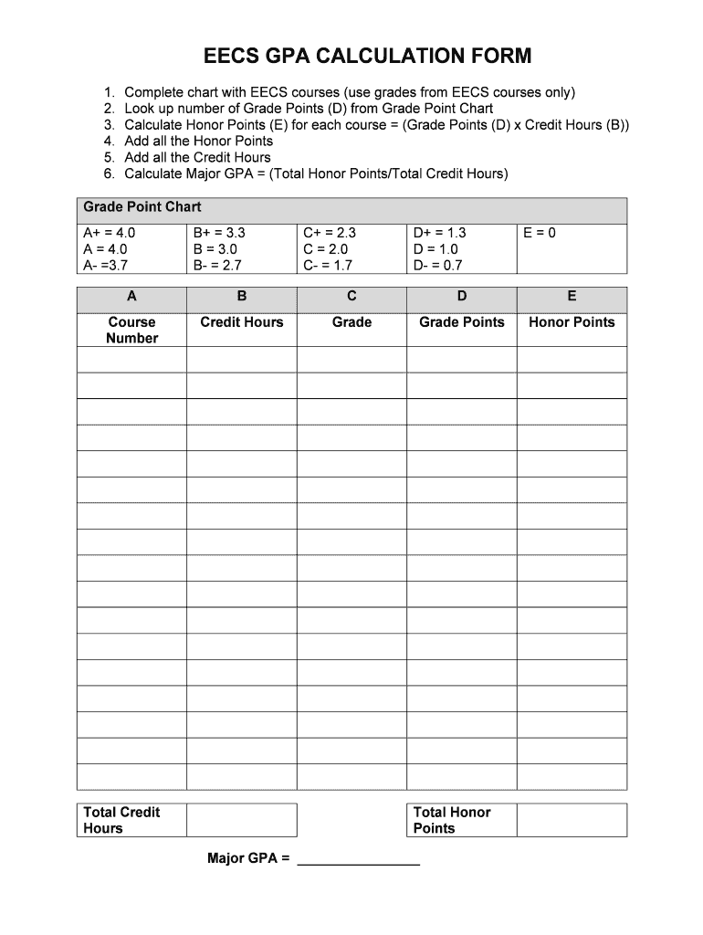 Fillable Online EECS GPA CALCULATION FORM Fax Email Print - pdfFiller