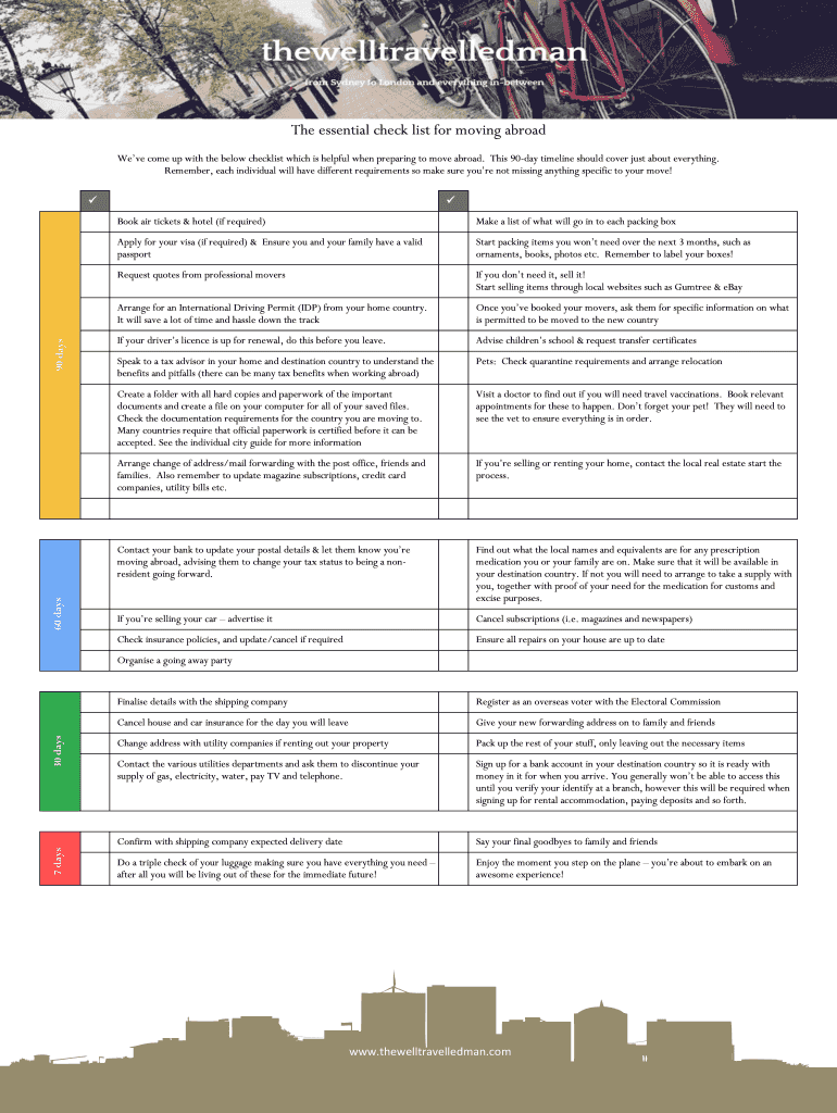 Fillable Online The essential check list for moving abroad Fax Email ...