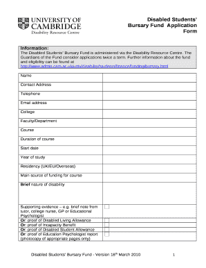 Disabled Students Bursary FundApplication Doc Template | pdfFiller