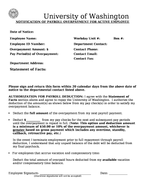 NOTIFICATION OF PAYROLL OVERPAYMENT FOR ACTIVE EMPLOYEE Doc Template ...