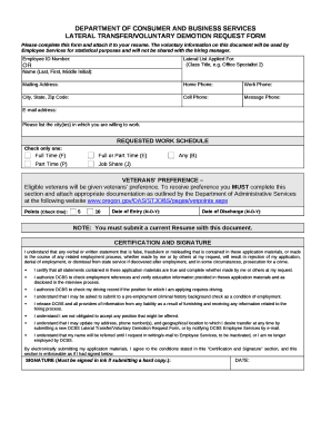 LATERAL TRANSFER/VOLUNTARY DEMOTION REQUEST Doc Template | pdfFiller