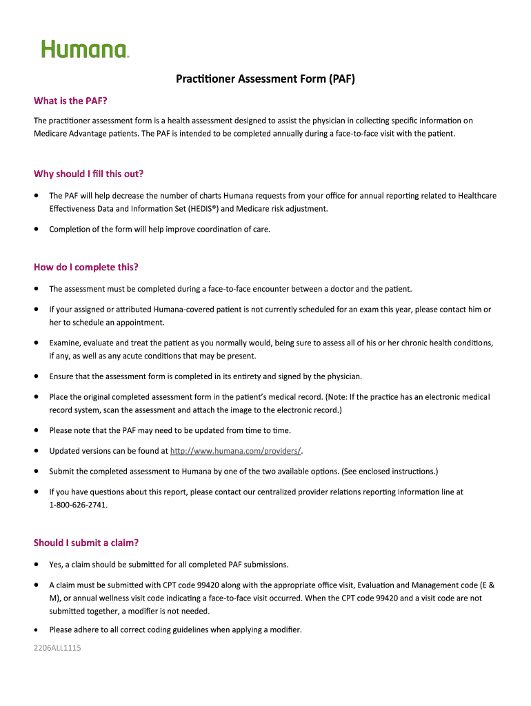 Fillable Online Practitioner Assessment Form (PAF) Fax Email Print ...