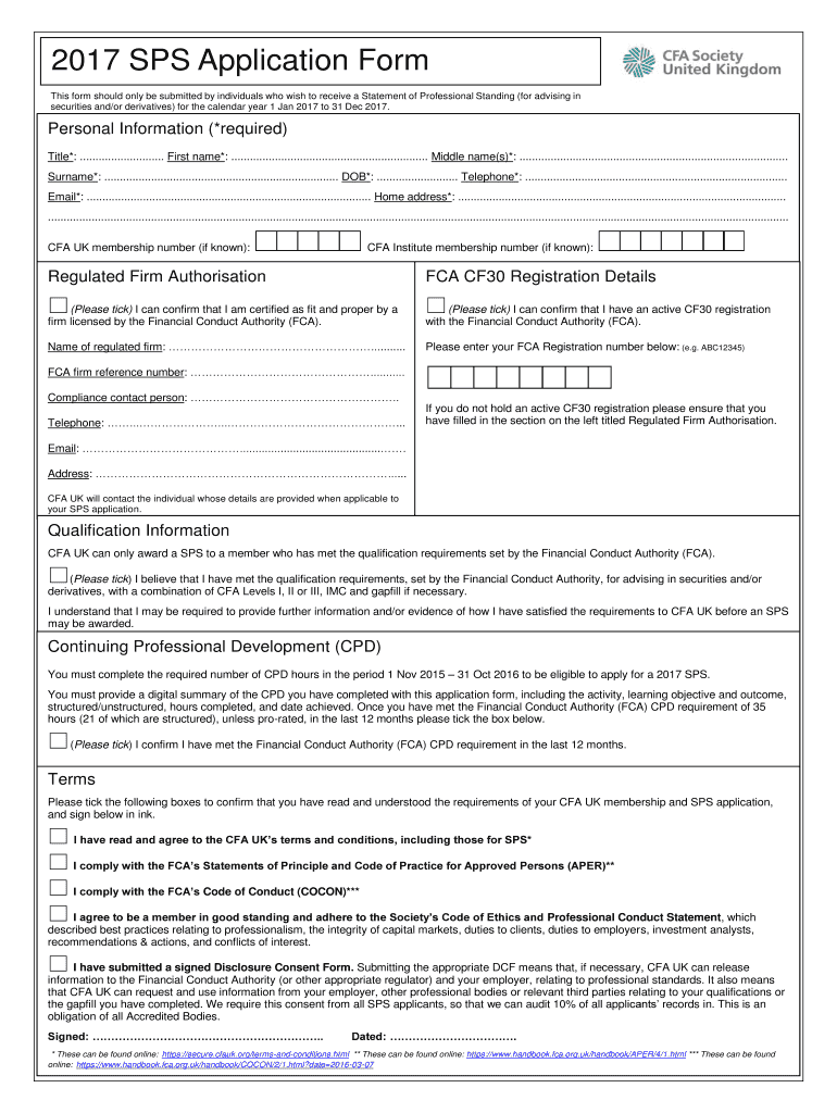 Fillable Online 2017 SPS Application Form Fax Email Print - pdfFiller