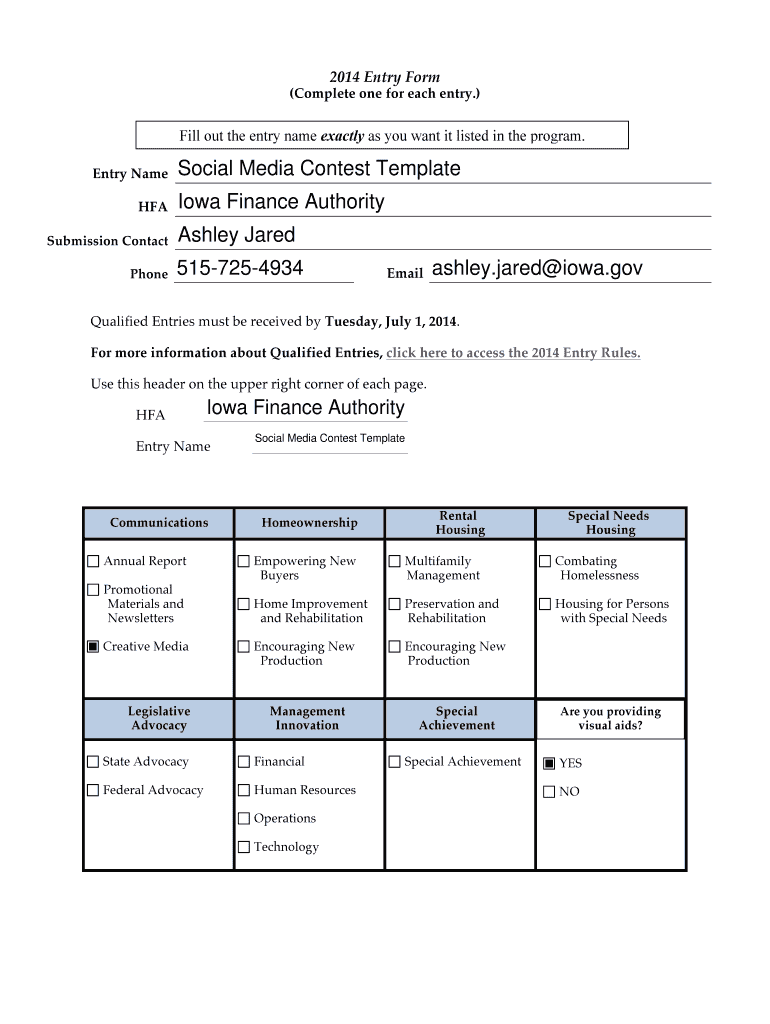 Fillable Online Social Media Contest Template Fax Email Print - pdfFiller