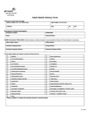 Girl Health History - Girl Scouts Western PA Doc Template | pdfFiller