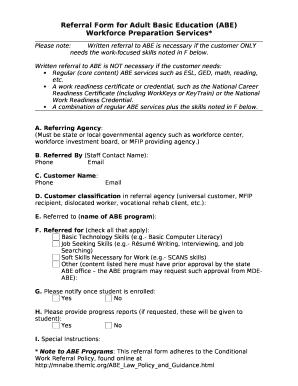 Referral for Adult Basic Education (ABE) Doc Template | pdfFiller