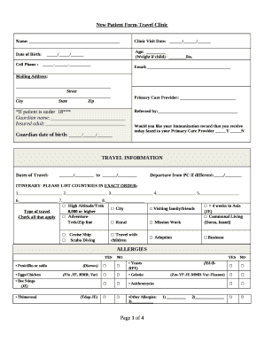 New Patient -Travel Clinic Doc Template | pdfFiller