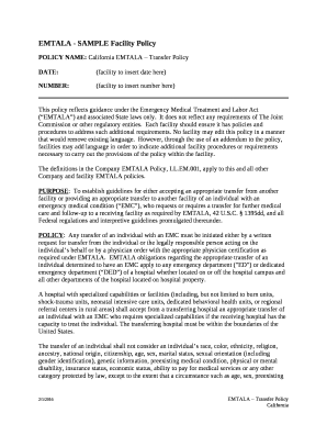 EMTALA - SAMPLE Facility Policy Doc Template | pdfFiller