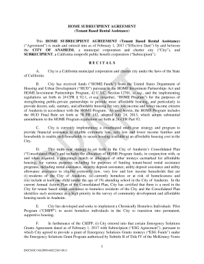 Fillable Online HOME SUBRECIPIENT AGREEMENT Fax Email Print - pdfFiller