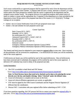 REQUIREMENTS FOR COURSE NOTIFICATION Doc Template | pdfFiller