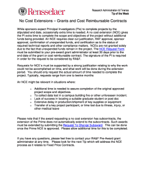 Fillable Online No Cost Extensions Grants and Cost Reimbursable ...